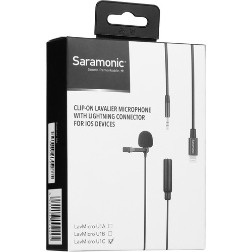 SARAMONIC LAVMICRO U1C 6 METER LAVALIER MICROPHONE WITH DETACHABLE LIGHTNING CONNECTOR AND 2 MIC ...