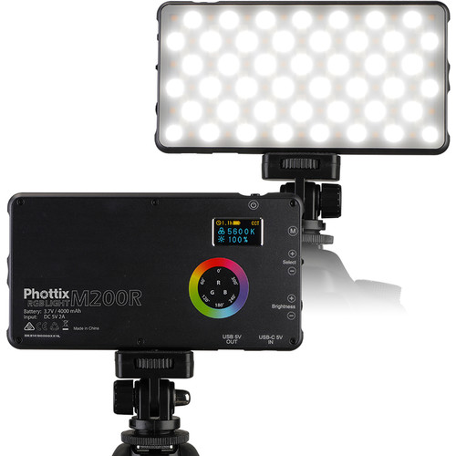 Phottix M200R RGB LED On-Camera Light Panel with USB Power Bank ...