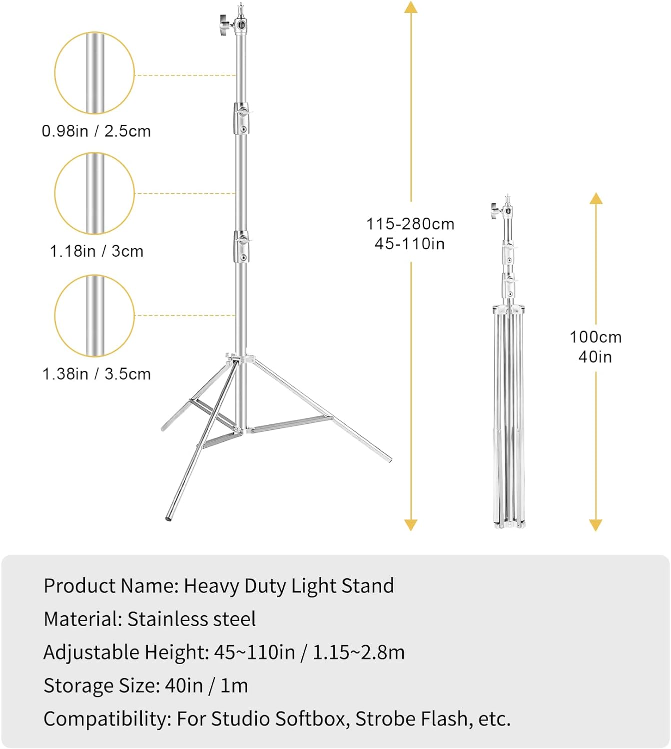 VALIDO FORTIS 280CM STAINLESS STEEL LIGHT STAND – Curven Store