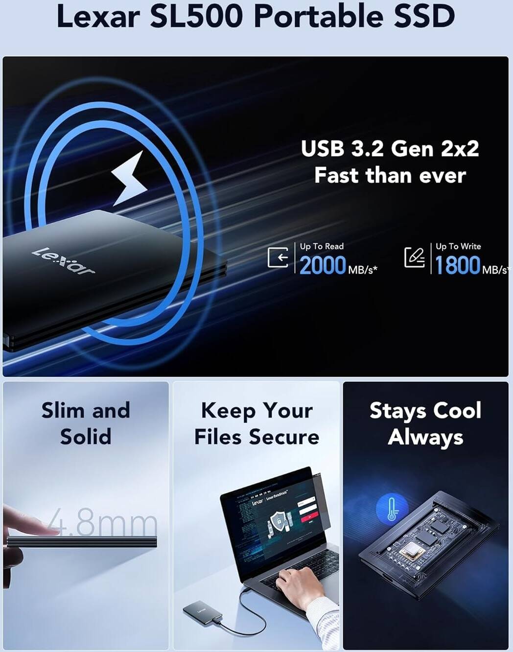 Lexar 2TB ARMOR 700 USB 3.2 Gen 2×2 Portable SSD (Black) – Curven Store